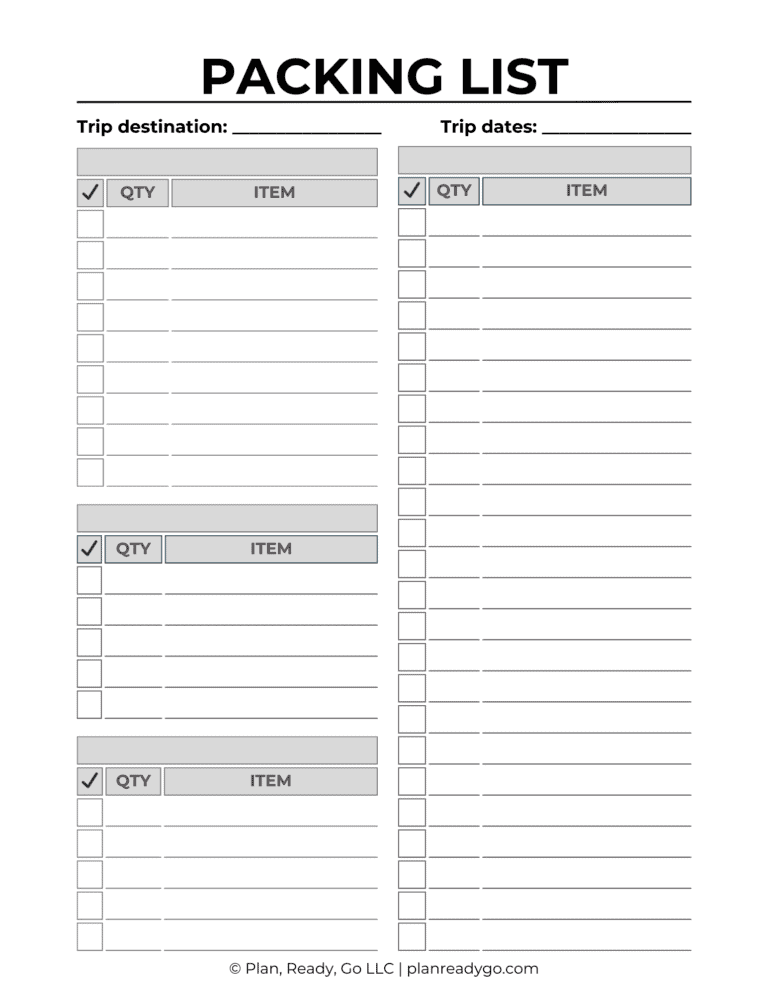 The Essential Printable Blank Packing List